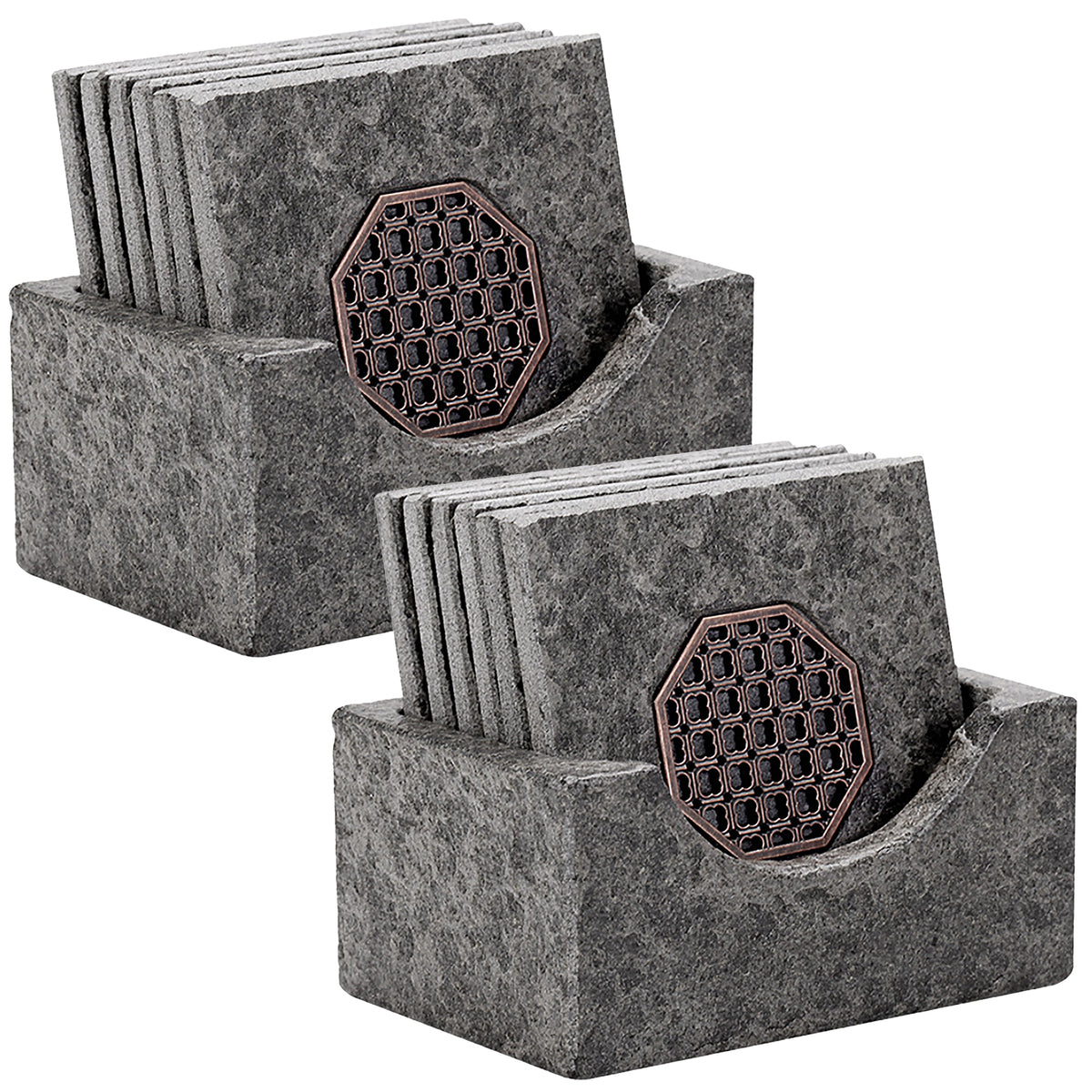 Stone Coasters Set of 6 with holder-Greystone Boulder Square – Primo ...