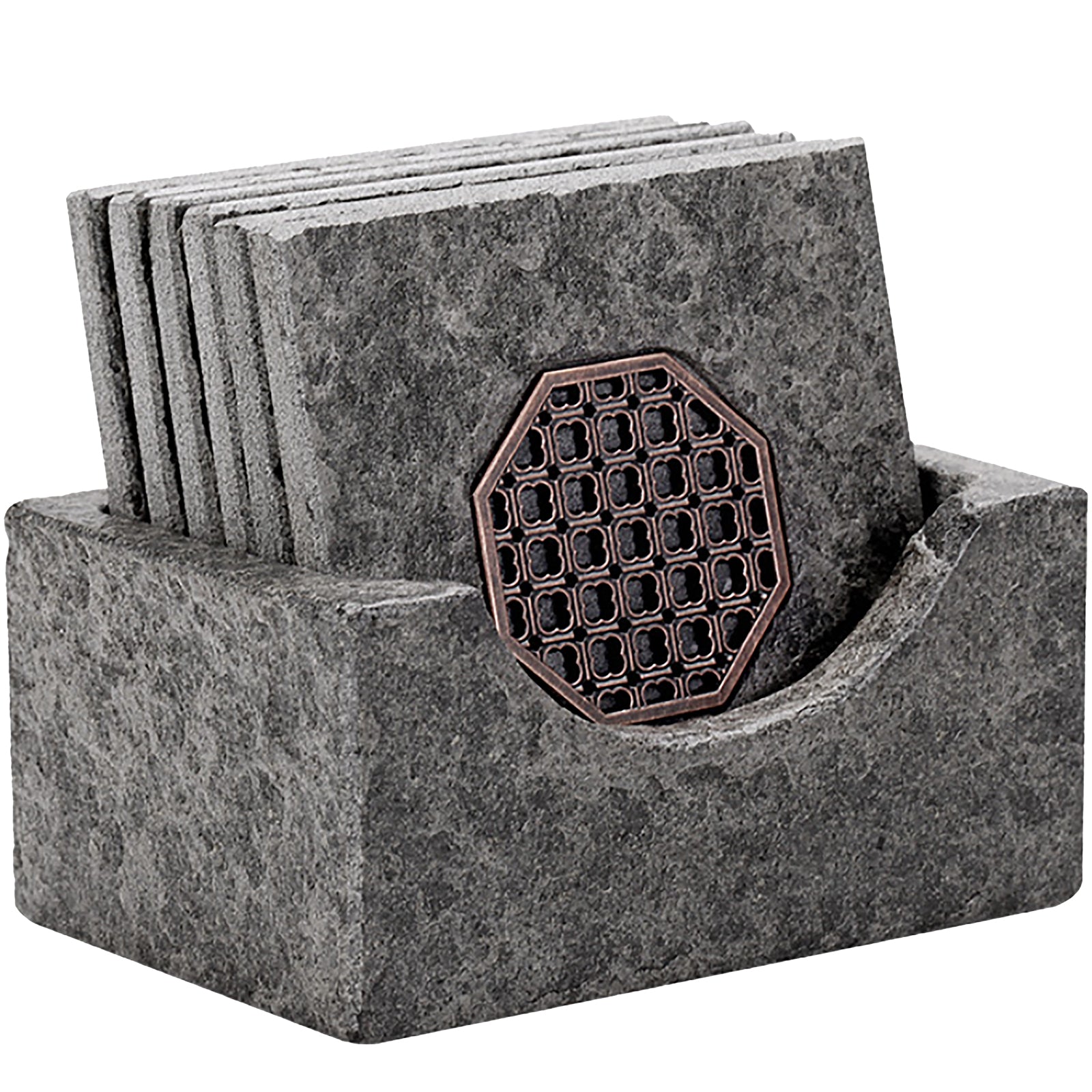 Stone Coasters Set of 6 with holder-Greystone Boulder Square – Primo ...