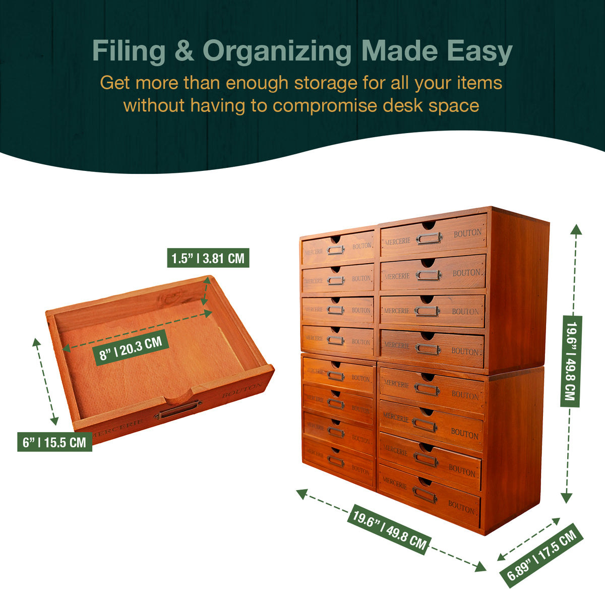 16-Drawer Wooden Card Catalog Storage Box | Vintage Slide Out Cabinet ...