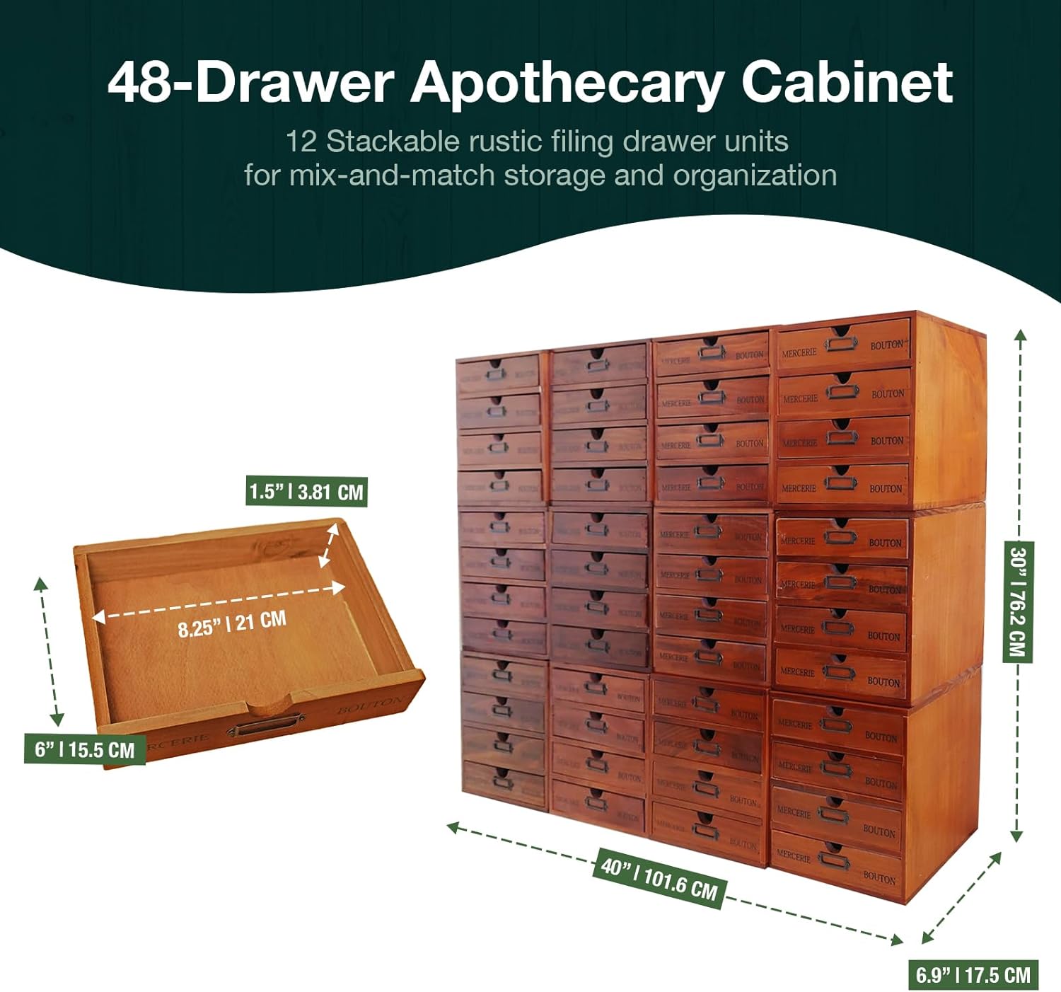 48-Drawer Wooden Storage Box-12*4-Drawer Desktop Organizer Units with ...