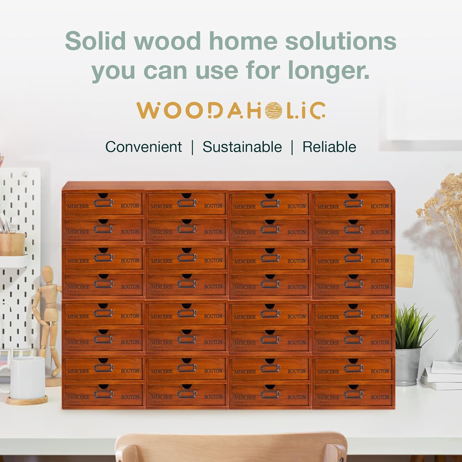 48-Drawer Wooden Storage Box-12*4-Drawer Desktop Organizer Units with ...