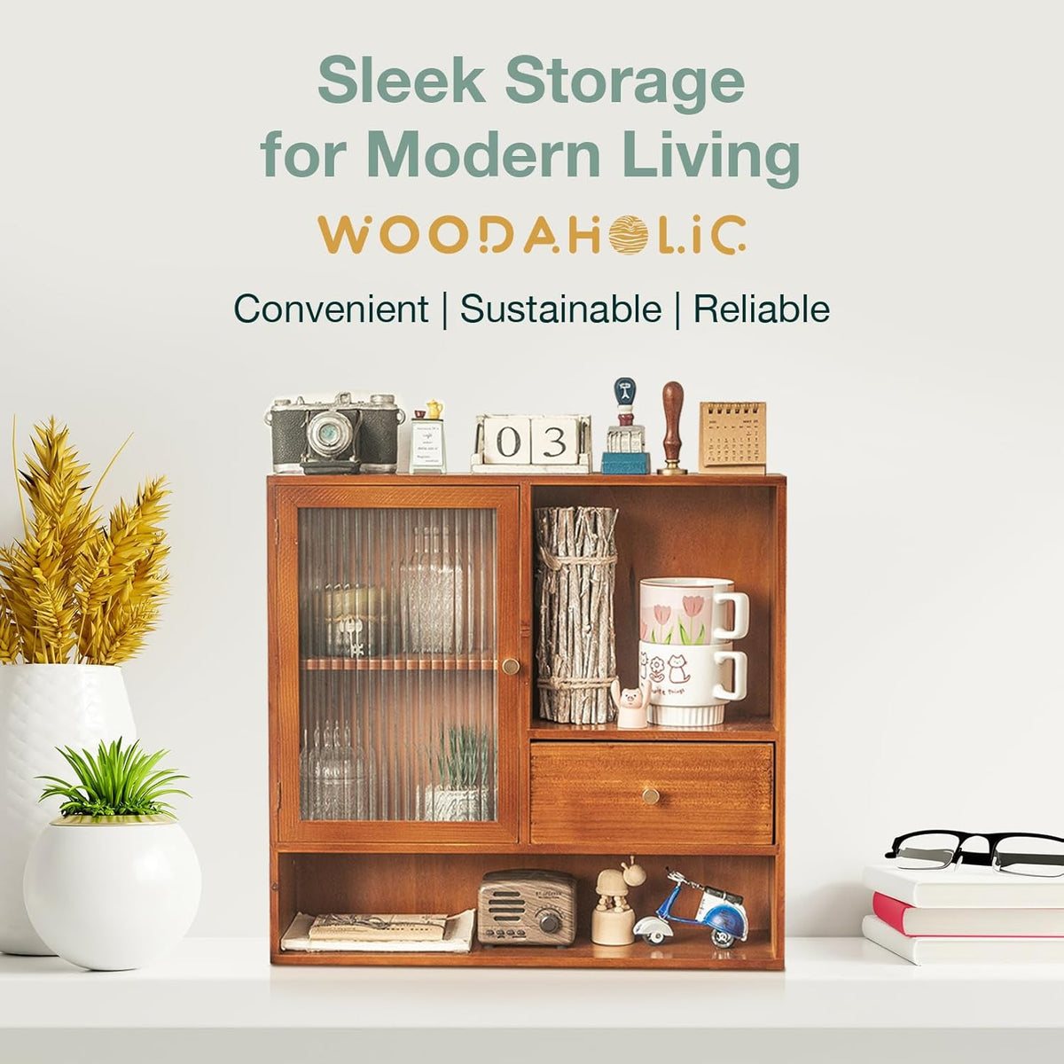 Farmhouse Mini Kitchen Cupboard with Spice Rack, Condiments Storage ...