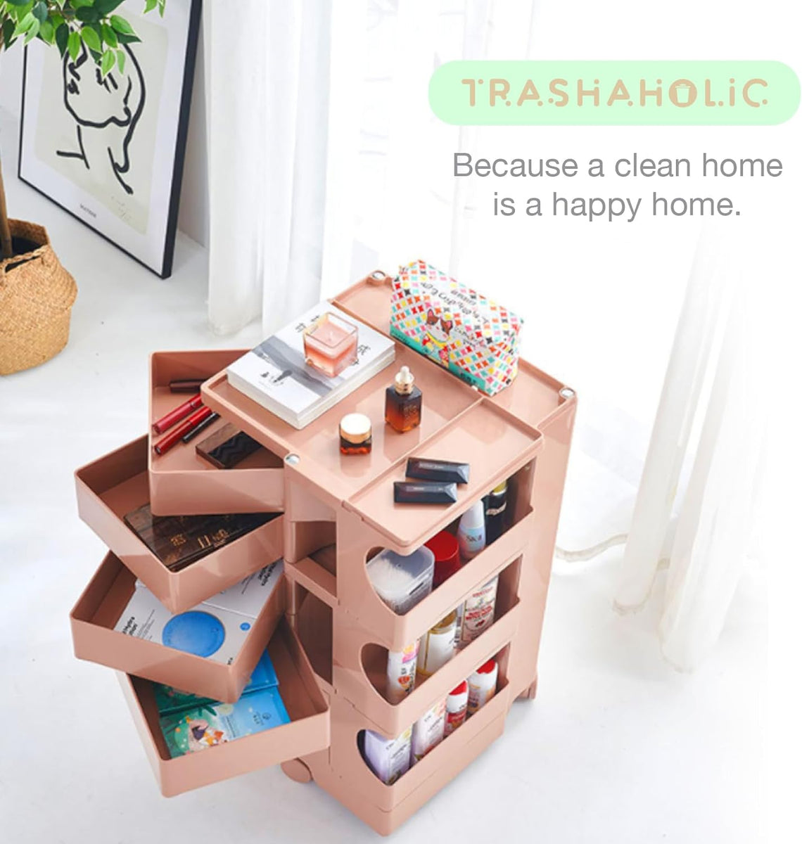 Compact Peach Utility Cart: Easy-Glide, Multi-Use Trolley with Wheels ...