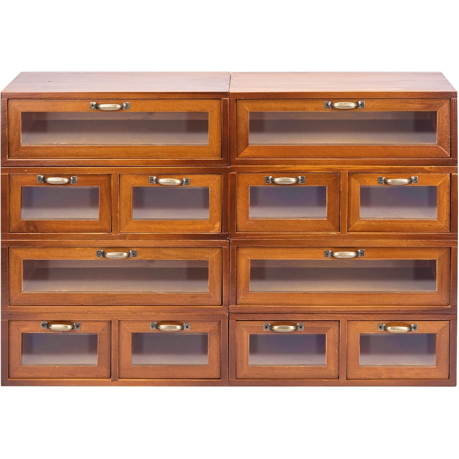 4-Piece Wooden Storage Drawers Set with Metal Handles - Transparent ...