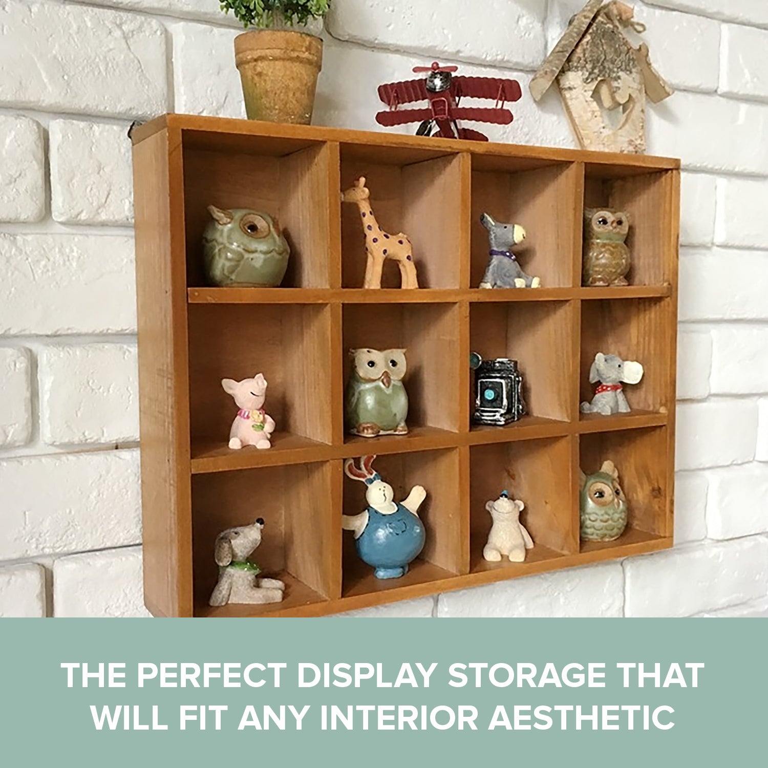 12 Slot Wood Display Cabinet Stackable Against the Wall Square Cubby Shelf Desk Table Organizer